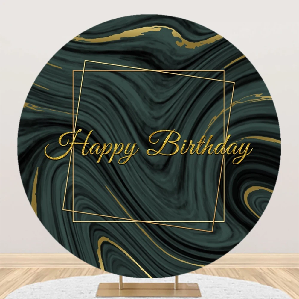 Happy Birthday Round Backdrop Cover Color Marble Texture Baby Shower ...