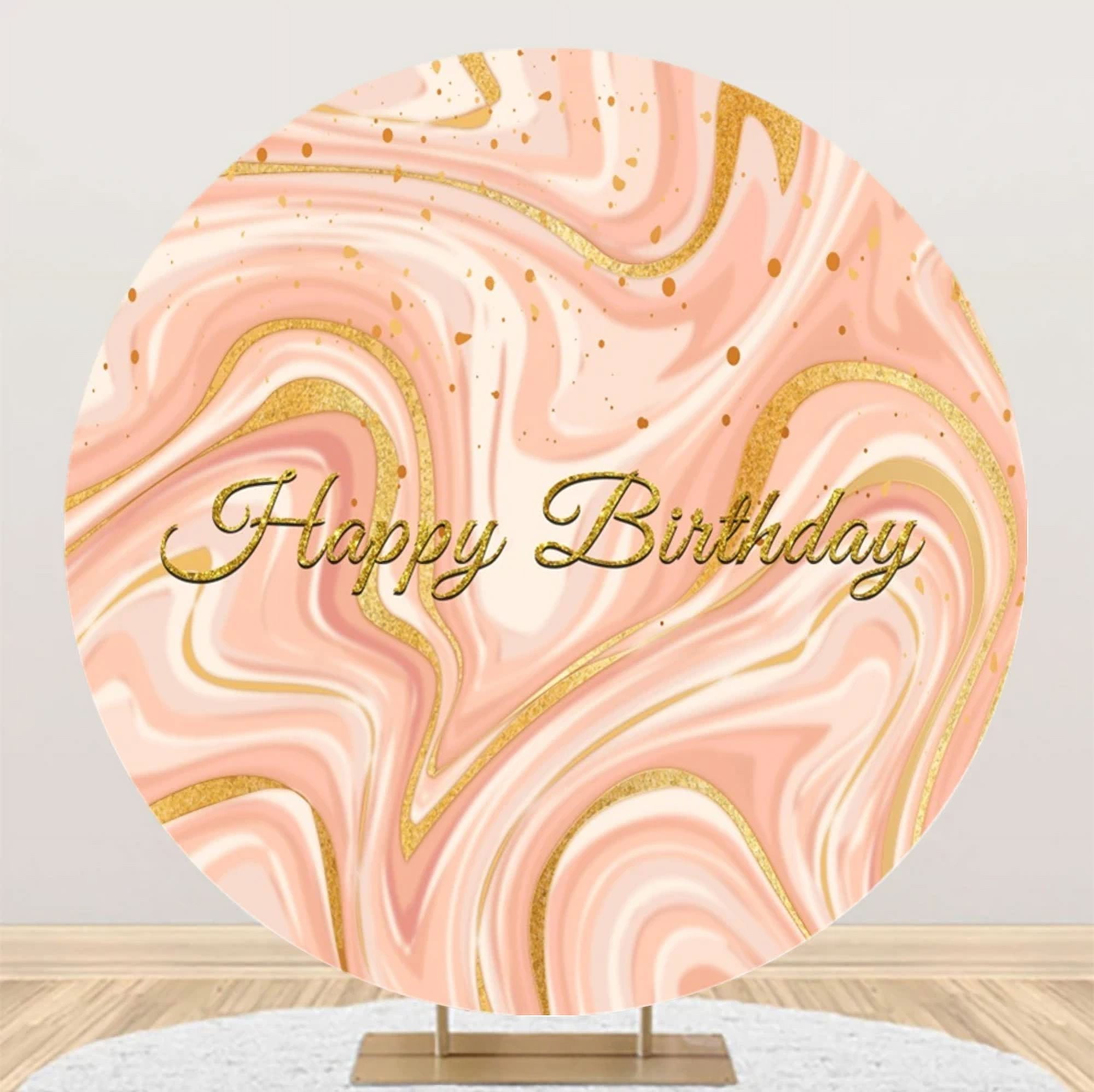 Happy Birthday Round Backdrop Cover Color Marble Texture Baby Shower ...