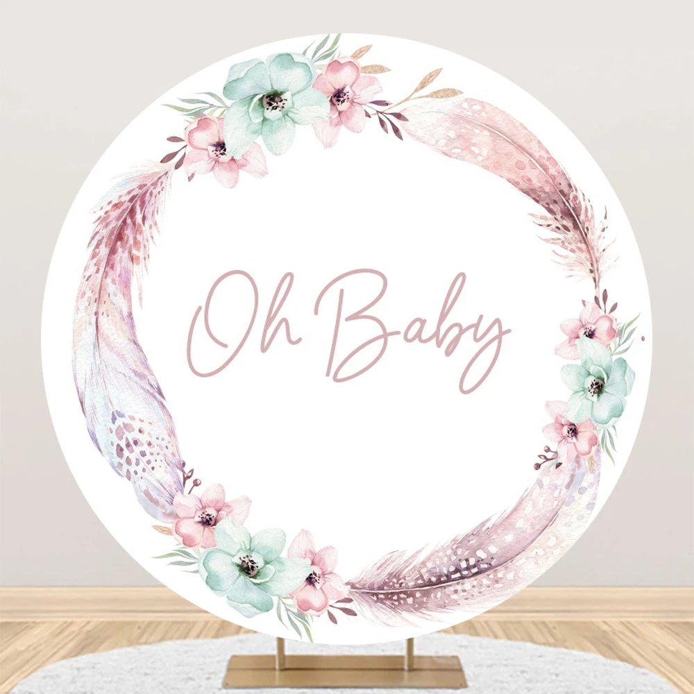 Happy Birthday Round Backdrop Cover Color Marble Texture Baby Shower ...