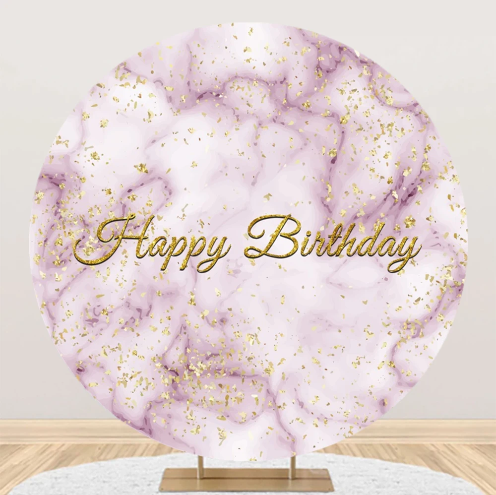 Happy Birthday Round Backdrop Cover Color Marble Texture Baby Shower ...