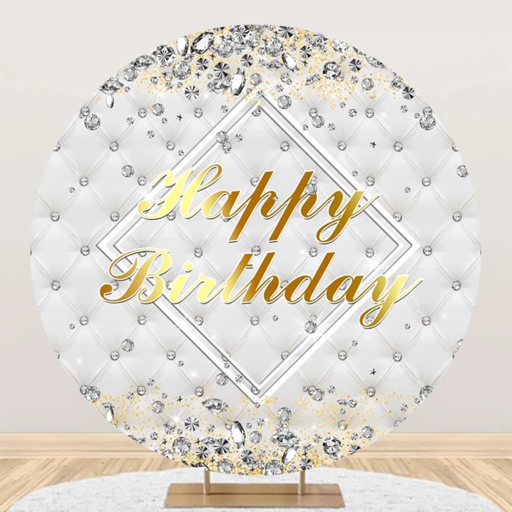 Happy Birthday Round Backdrop Cover Color Marble Texture Baby Shower ...