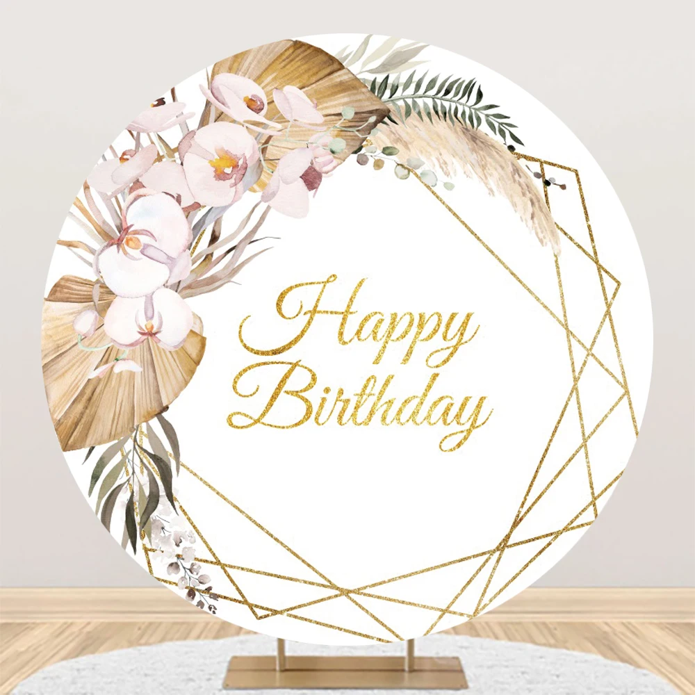 Happy Birthday Round Backdrop Cover Color Marble Texture Baby Shower ...