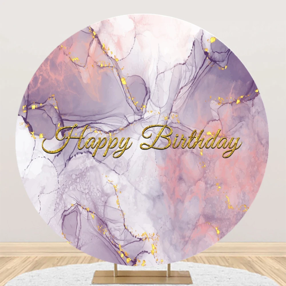 Happy Birthday Round Backdrop Cover Color Marble Texture Baby Shower ...