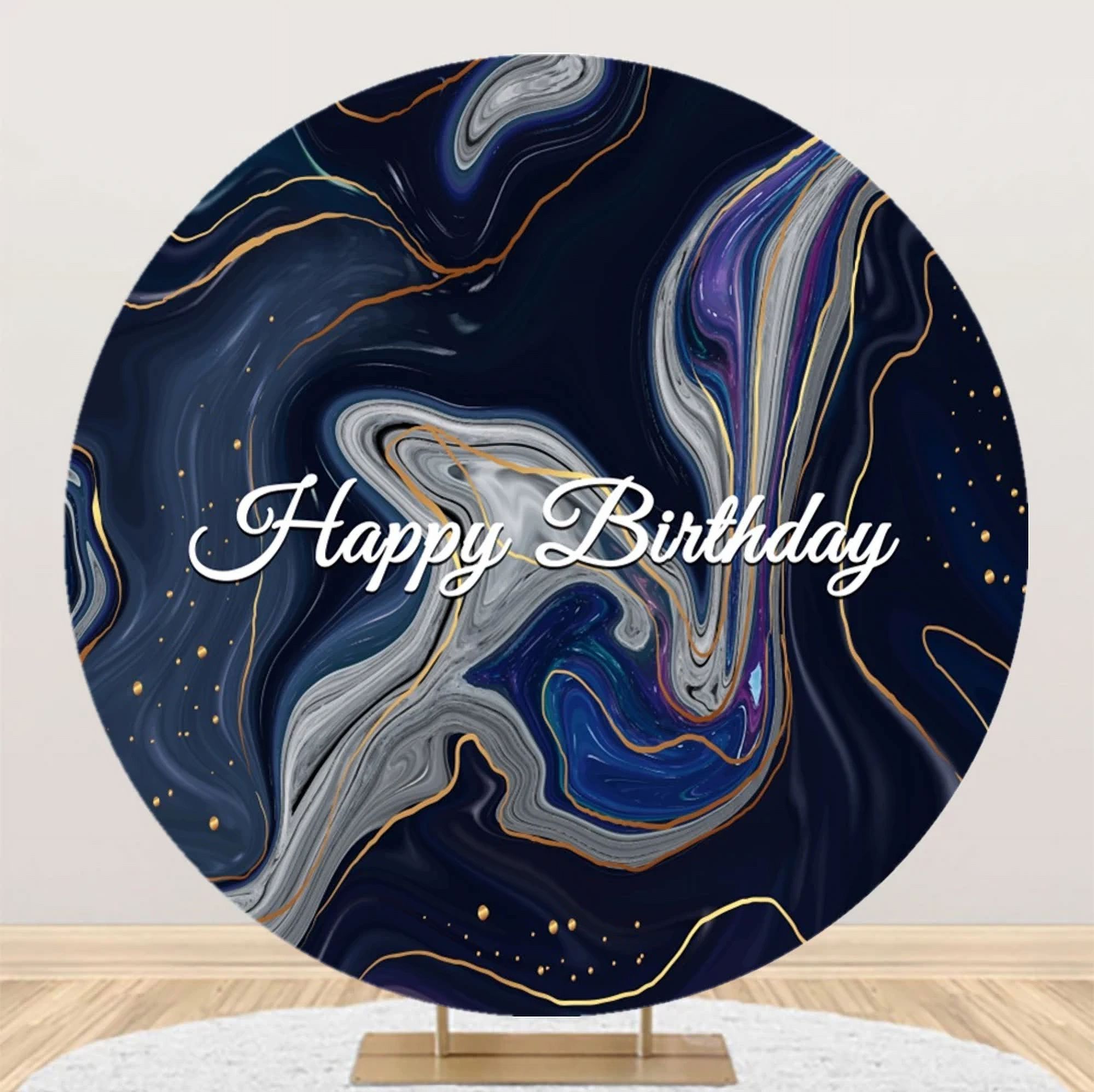 Happy Birthday Round Backdrop Cover Color Marble Texture Baby Shower ...