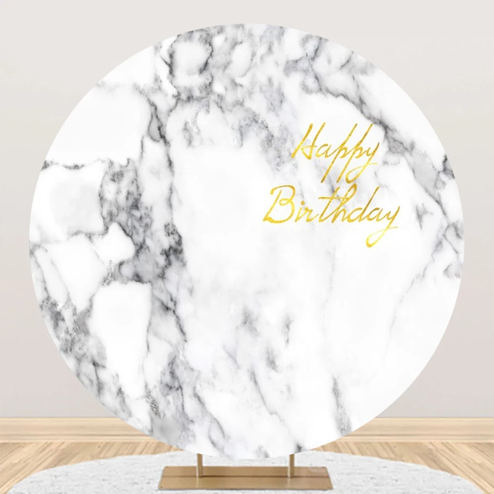 Happy Birthday Round Backdrop Cover Color Marble Texture Baby Shower ...