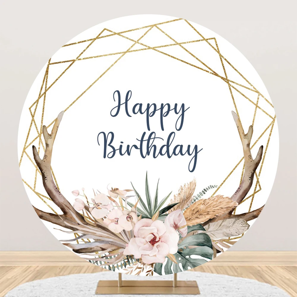 Happy Birthday Round Backdrop Cover Color Marble Texture Baby Shower ...