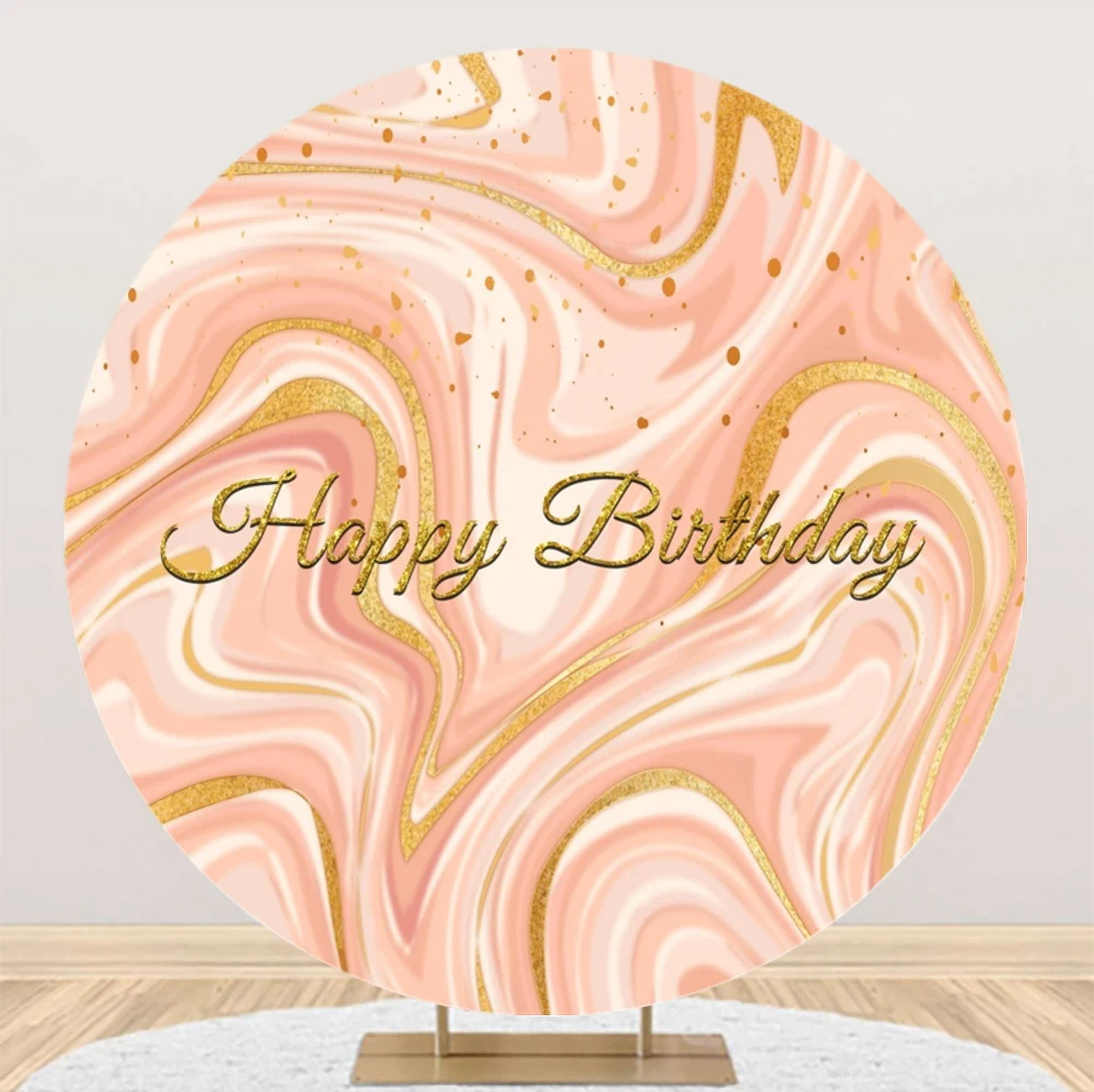 Happy Birthday Round Backdrop Cover Color Marble Texture Baby Shower ...