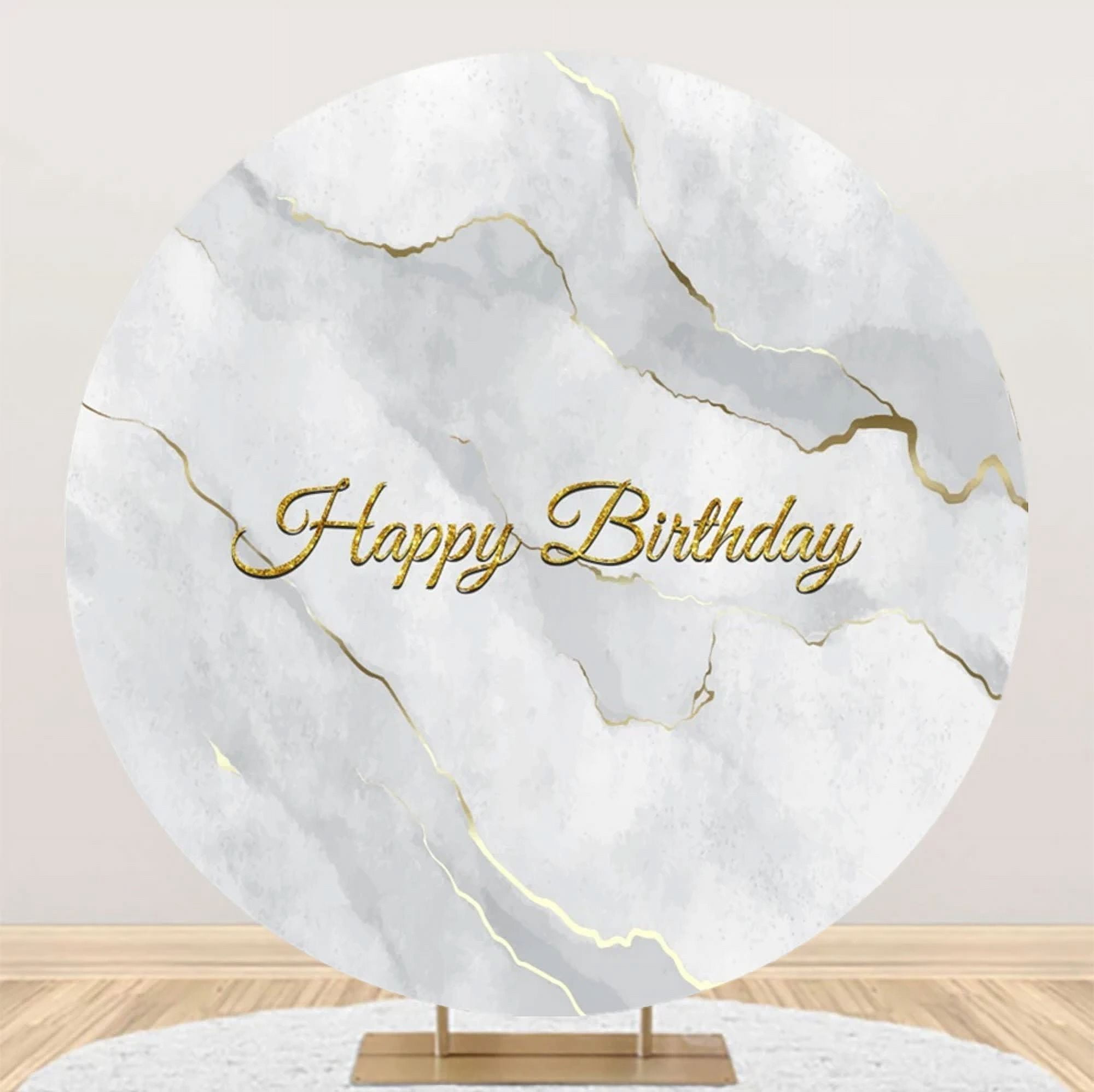 Happy Birthday Round Backdrop Cover Color Marble Texture Baby Shower ...