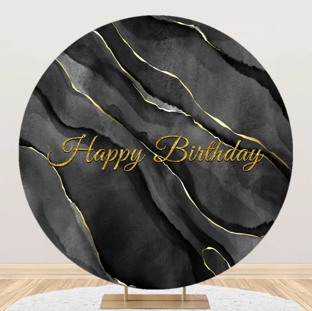 Happy Birthday Round Backdrop Cover Color Marble Texture Baby Shower ...