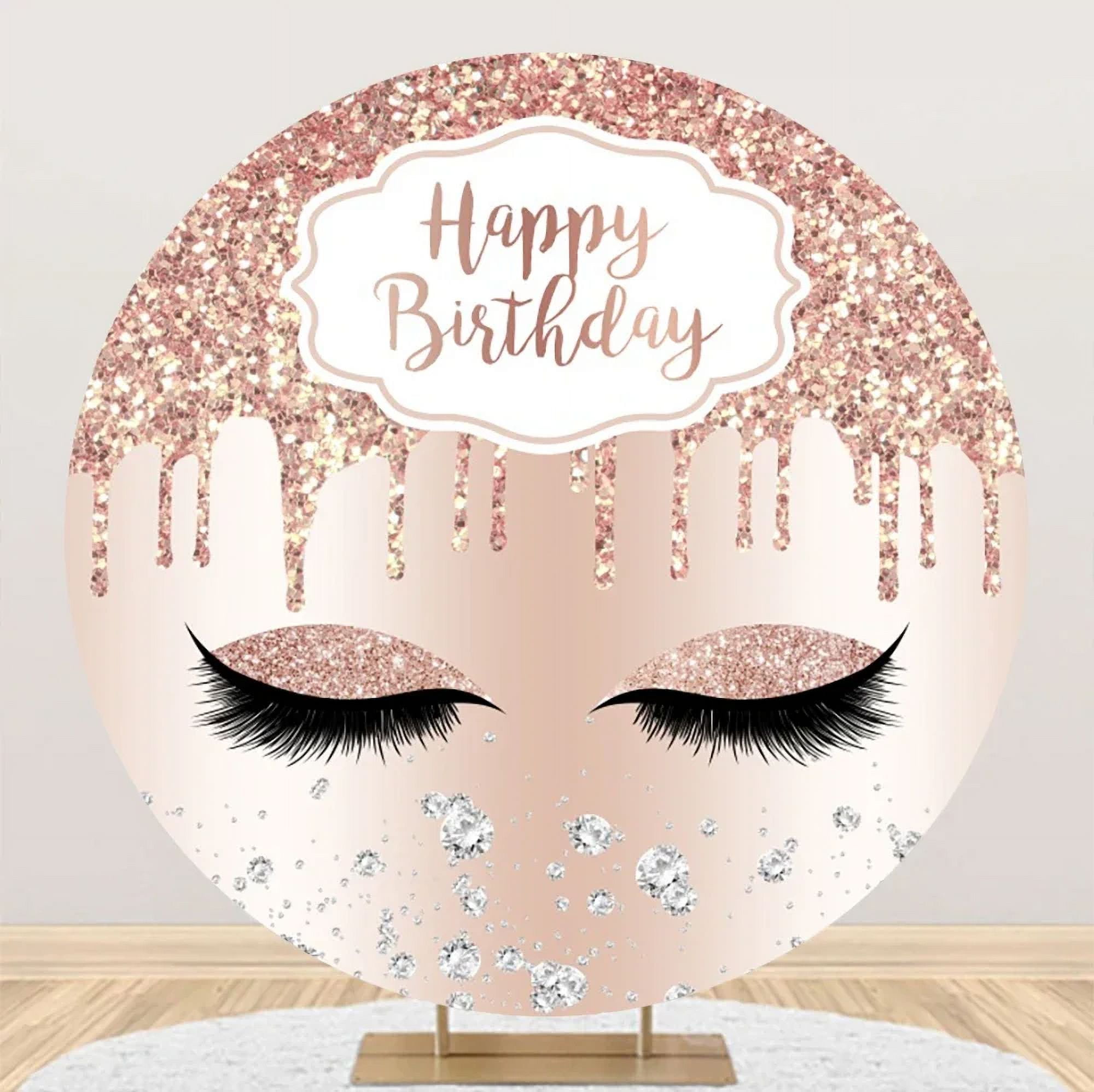 Happy Birthday Round Backdrop Cover White Gold Glitter Balloon Circle ...