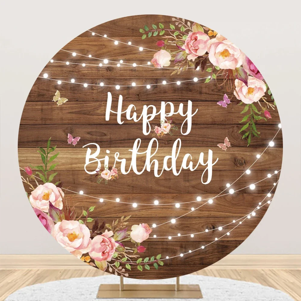 Happy Birthday Round Backdrop Cover White Gold Glitter Balloon Circle ...