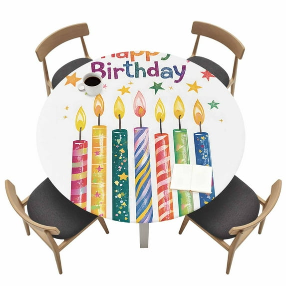 Happy Birthday Round Fitted Tablecloth with Elastic Edge Colorful ...