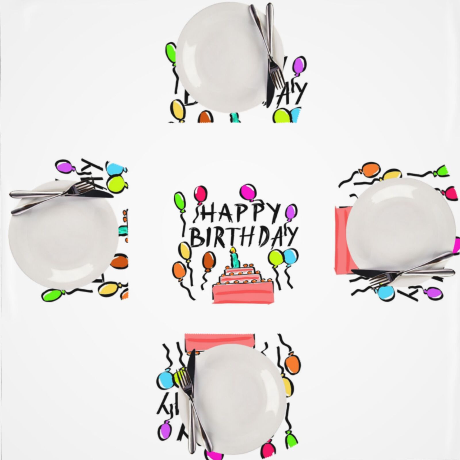 Happy Birthday! Round Table Placemats Set Of 5 Wedge Table Mats ...