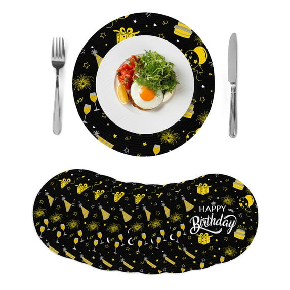 Happy Birthday Round Table Placemats set of 8, Cake Fireworks Washable ...