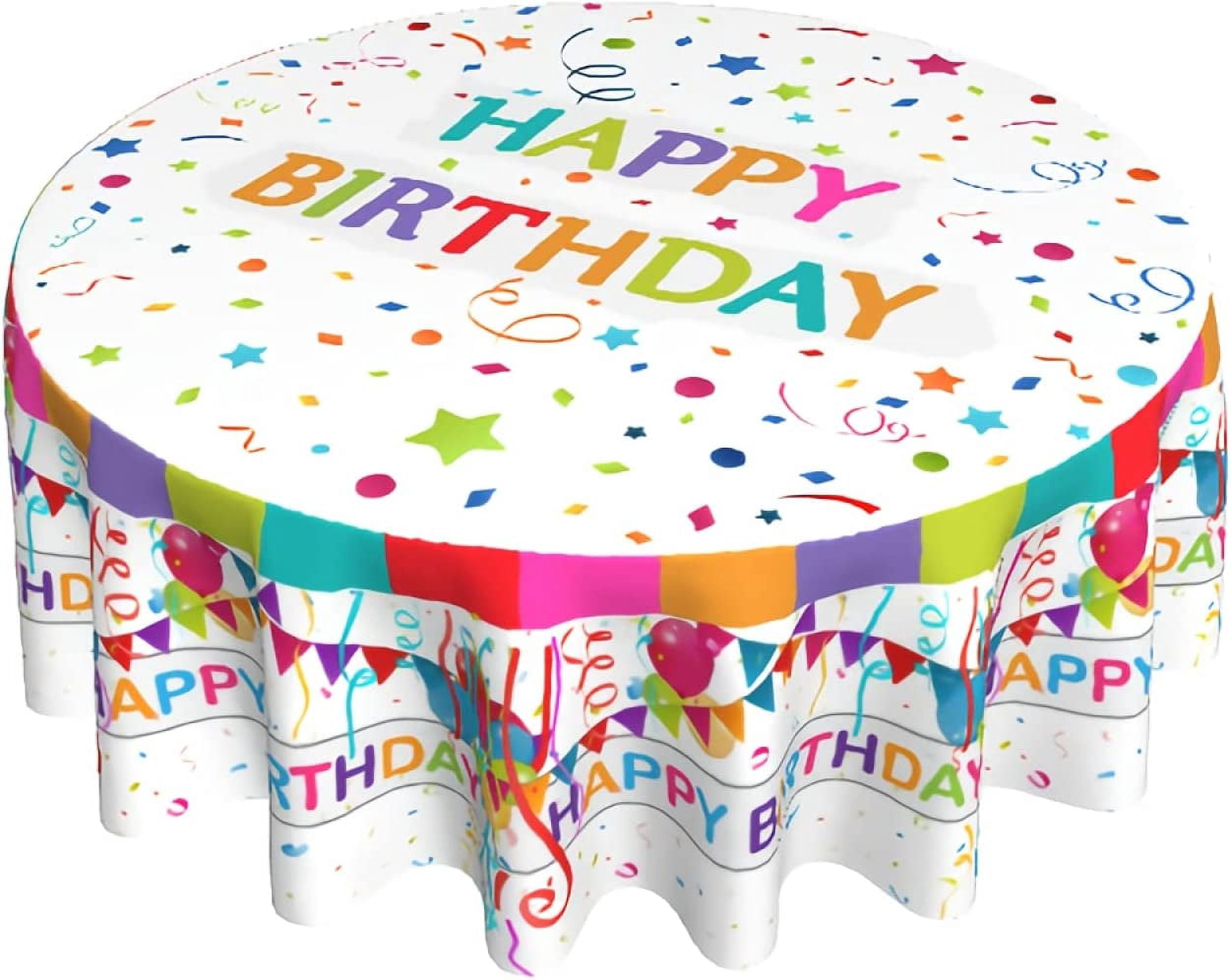 Happy Birthday Round Tablecloth 60 Inch Vibrant Colored Balloons Small ...