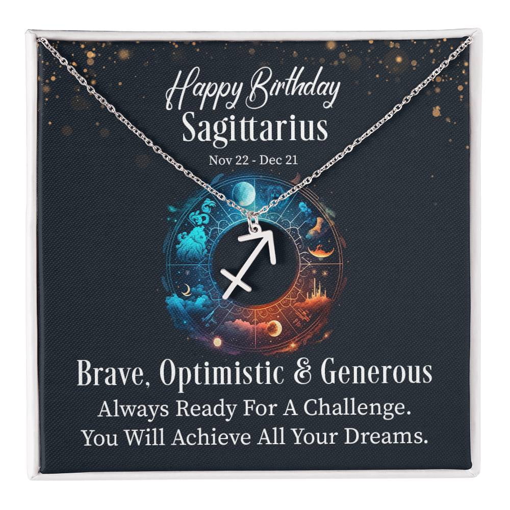 Happy Birthday Sagittarius Zodiac Sign Necklace, Stainless Steel or 18K ...