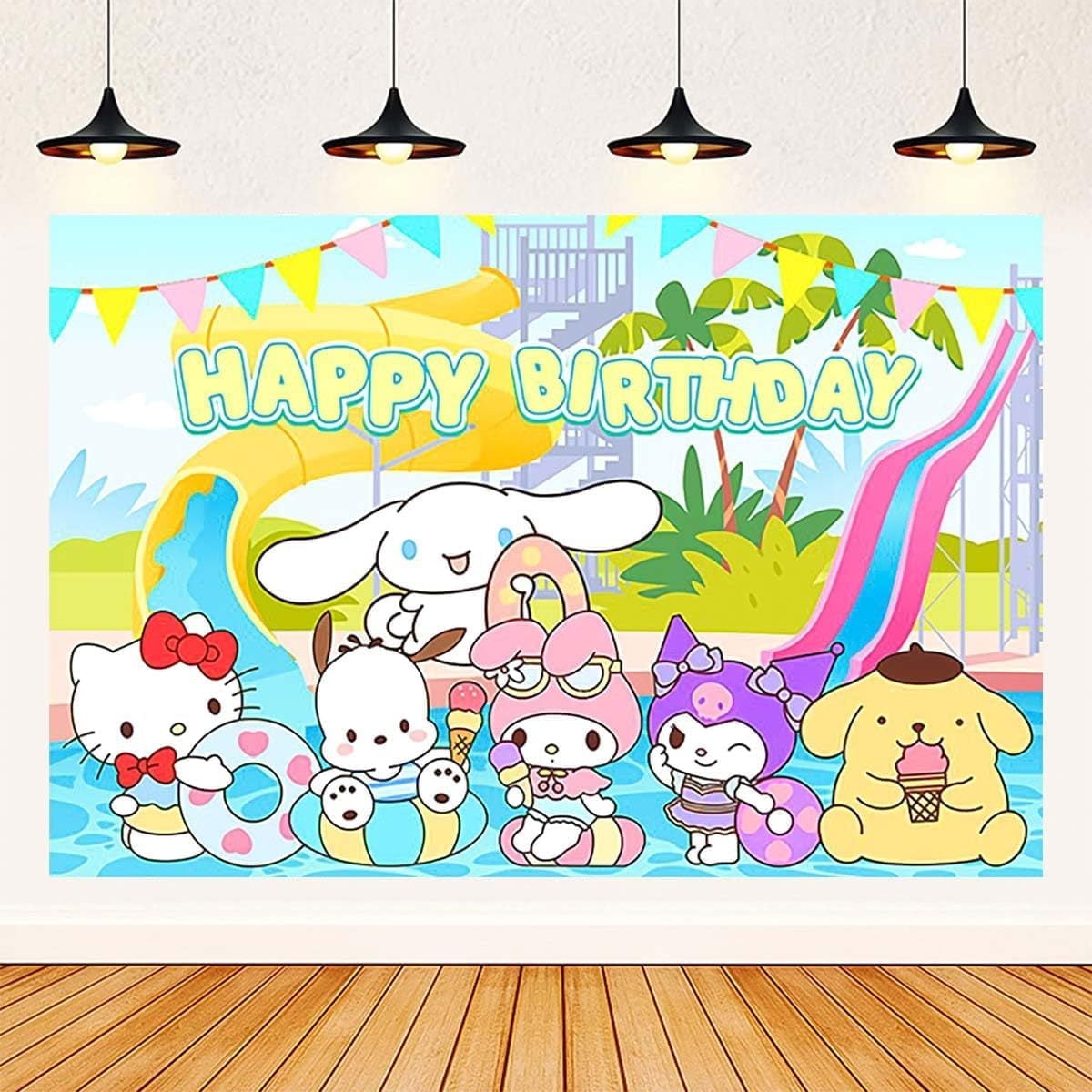Happy Birthday Sanrio Anime Cartoon Theme Backdrops Banner Birthday ...