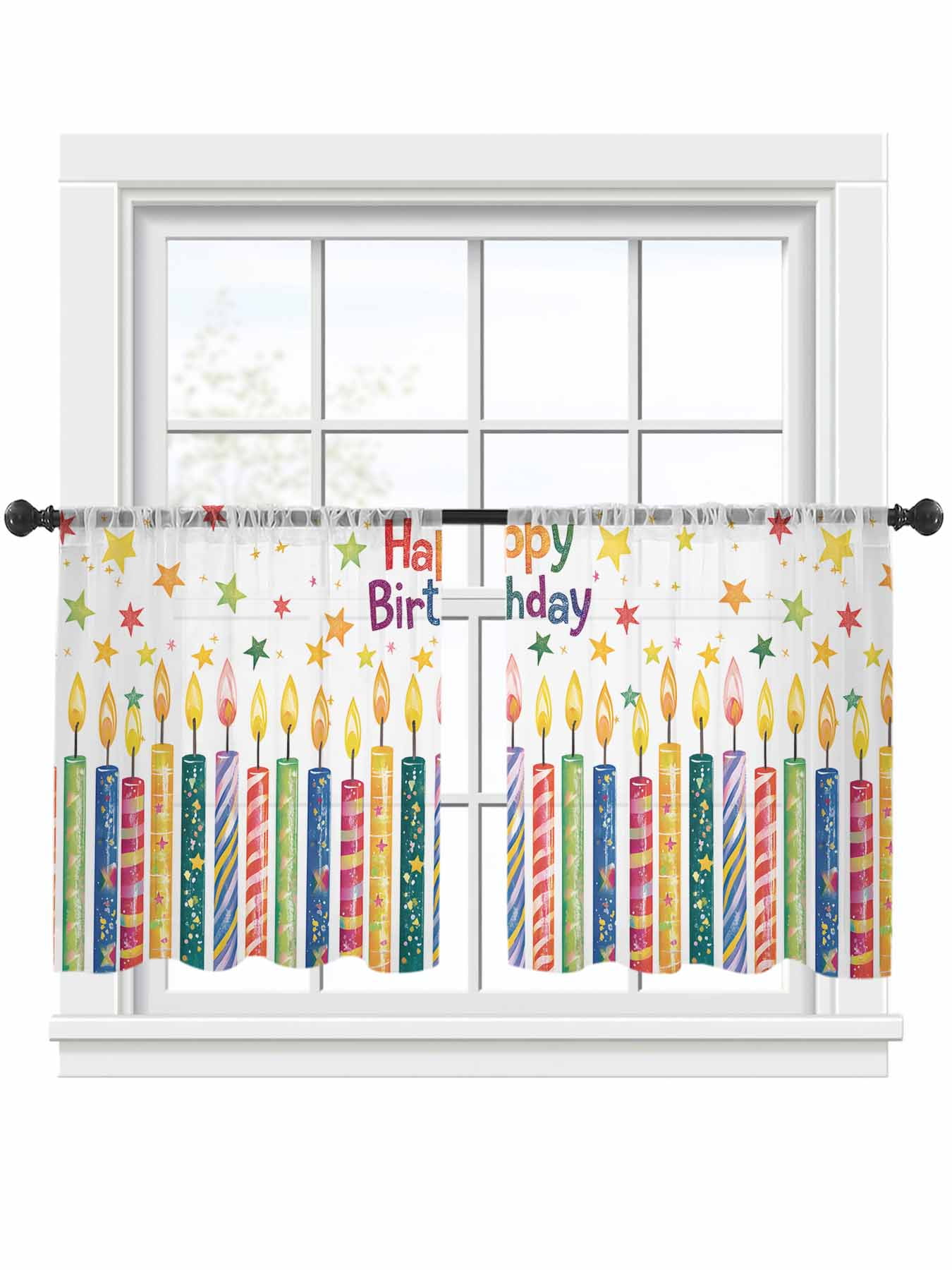 Happy Birthday Sheer Curtains 45 Inch Long 2 Panels, Colorful Candles ...