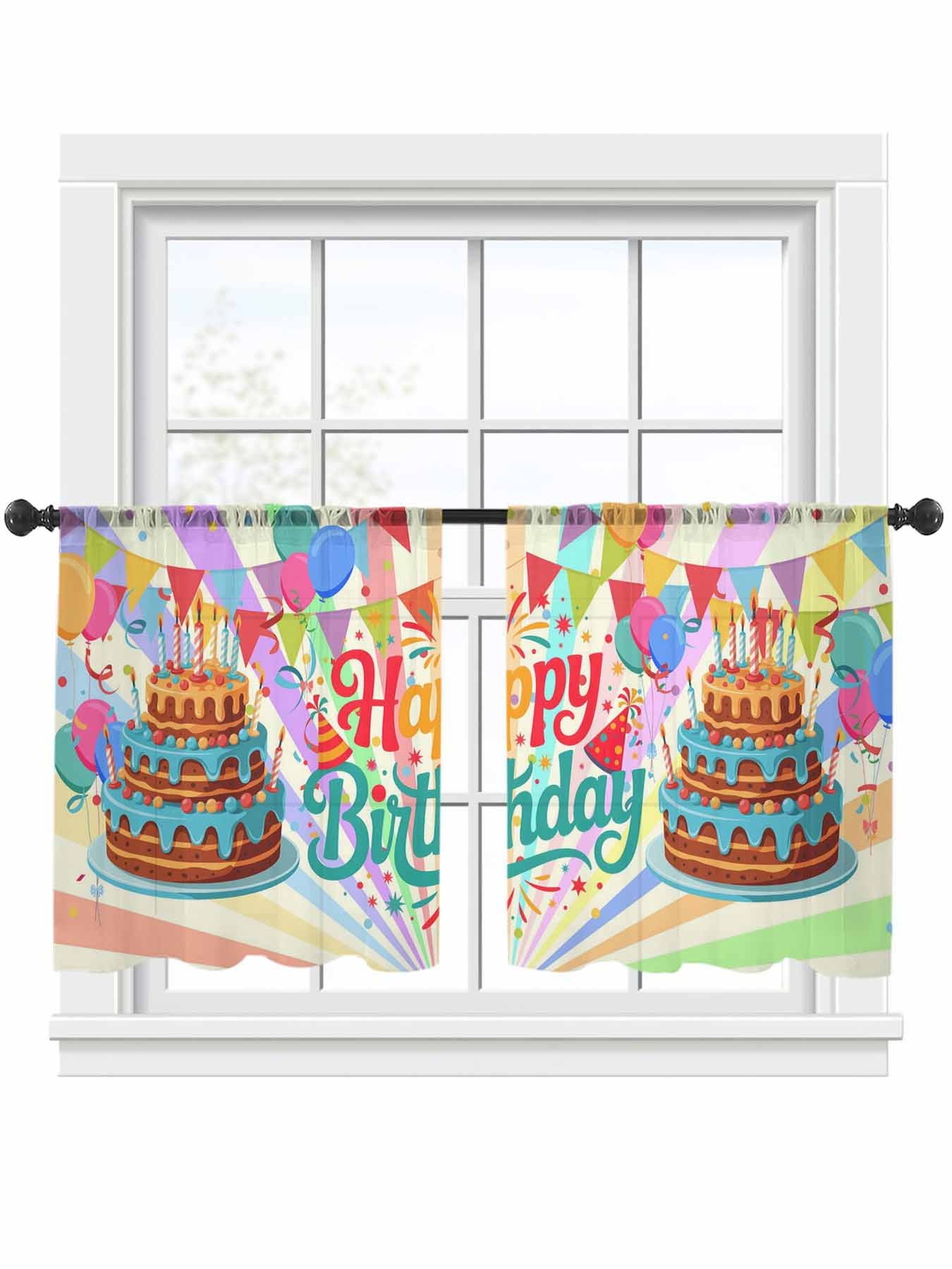 Happy Birthday Sheer Curtains 54 Inch Long 2 Panels, Birthday Cake ...
