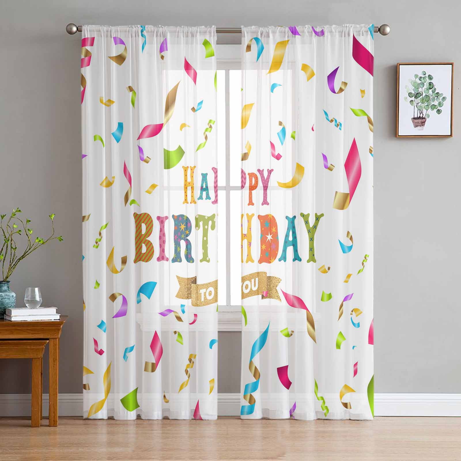 Happy Birthday Sheer Curtains 72 Inches Long 2 Panels Set, Window Sheer ...