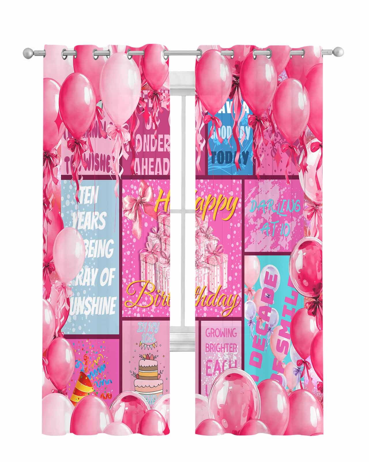Happy Birthday Sheer Curtains 84 Inch Length 2 Panels Set for Living ...