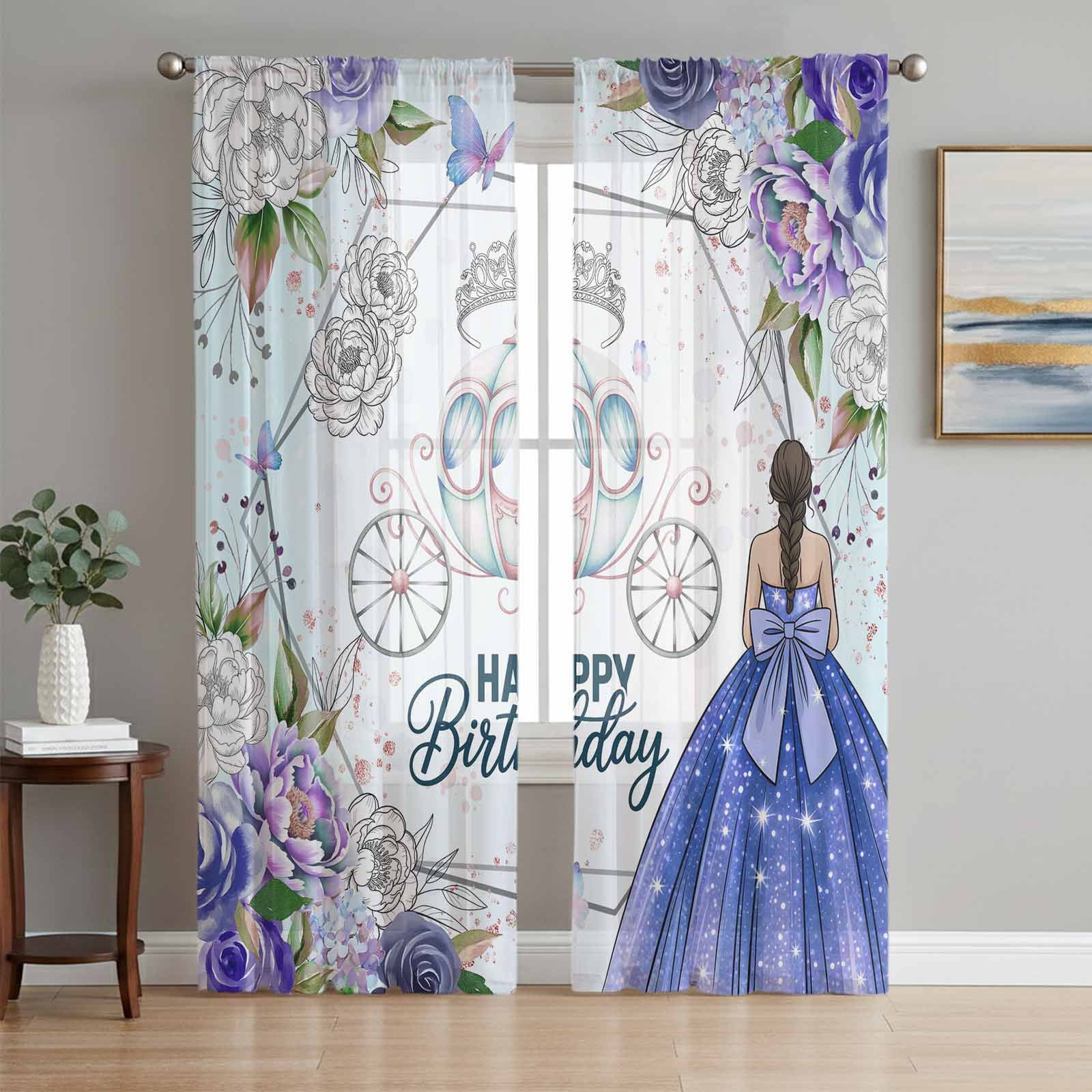 Happy Birthday Sheer Curtains 84 Inch Length 2 Panels Set, Purple Dress ...