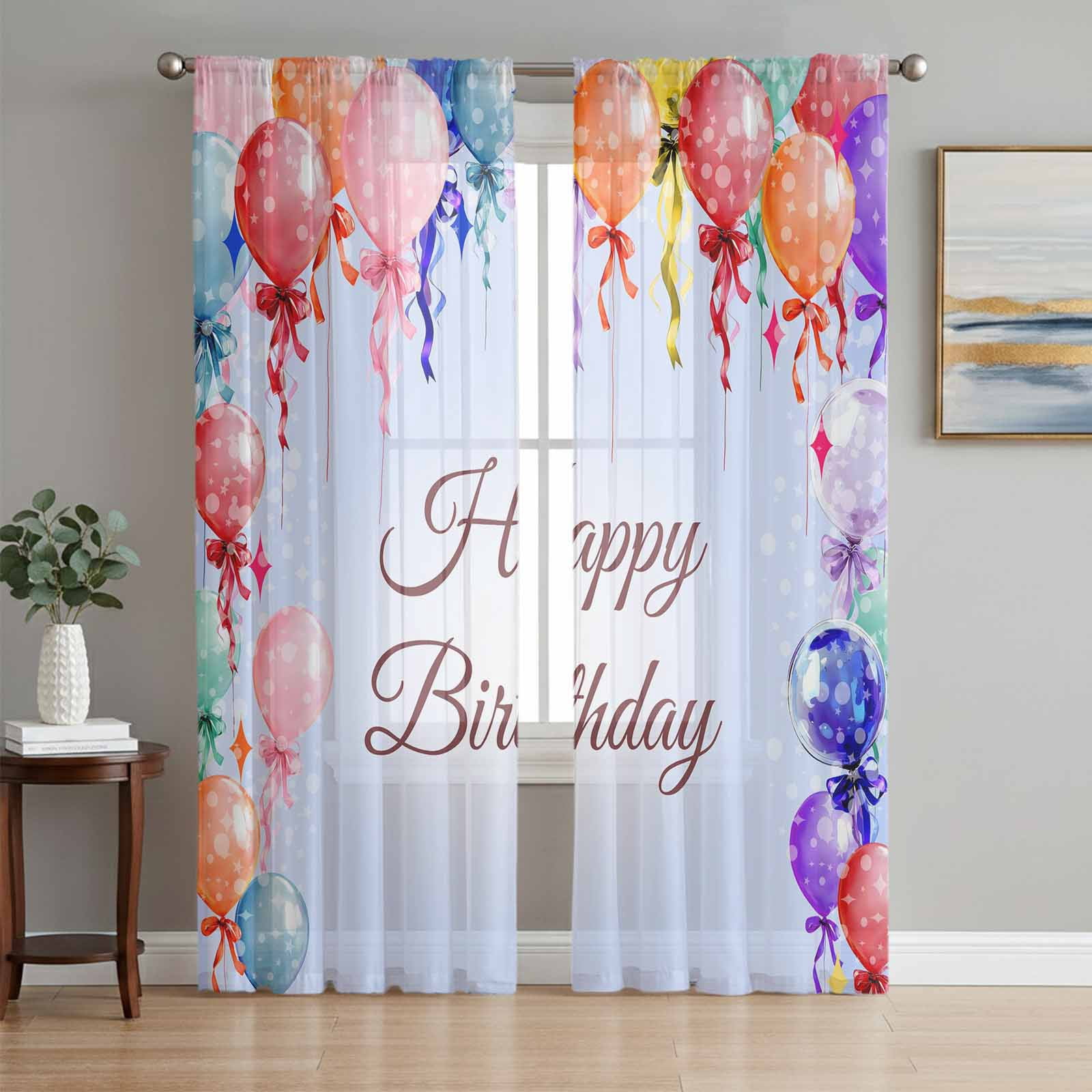 Happy Birthday Sheer Curtains 96 Inch Length 2 Panels Set, Colorful ...