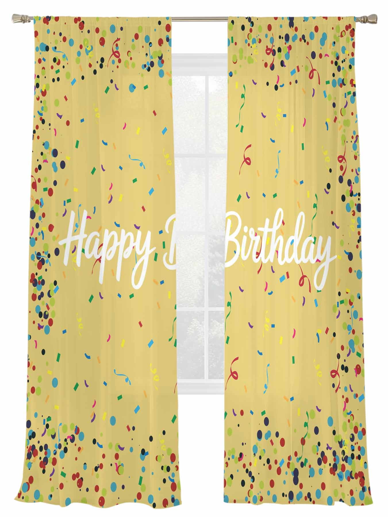 Happy Birthday Sheer Curtains 96 inches Long, Color Ribbon Polka Dot ...