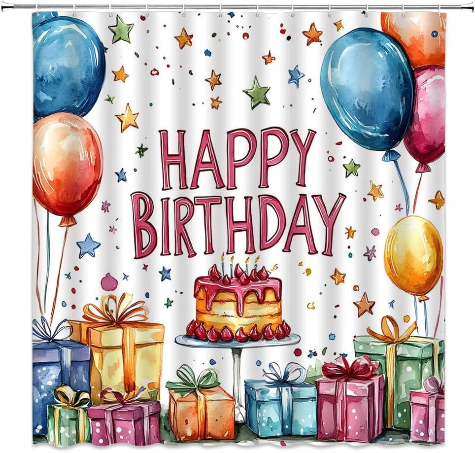 Happy Birthday Shower Curtain Birthday Party Background Bathroom Decor ...