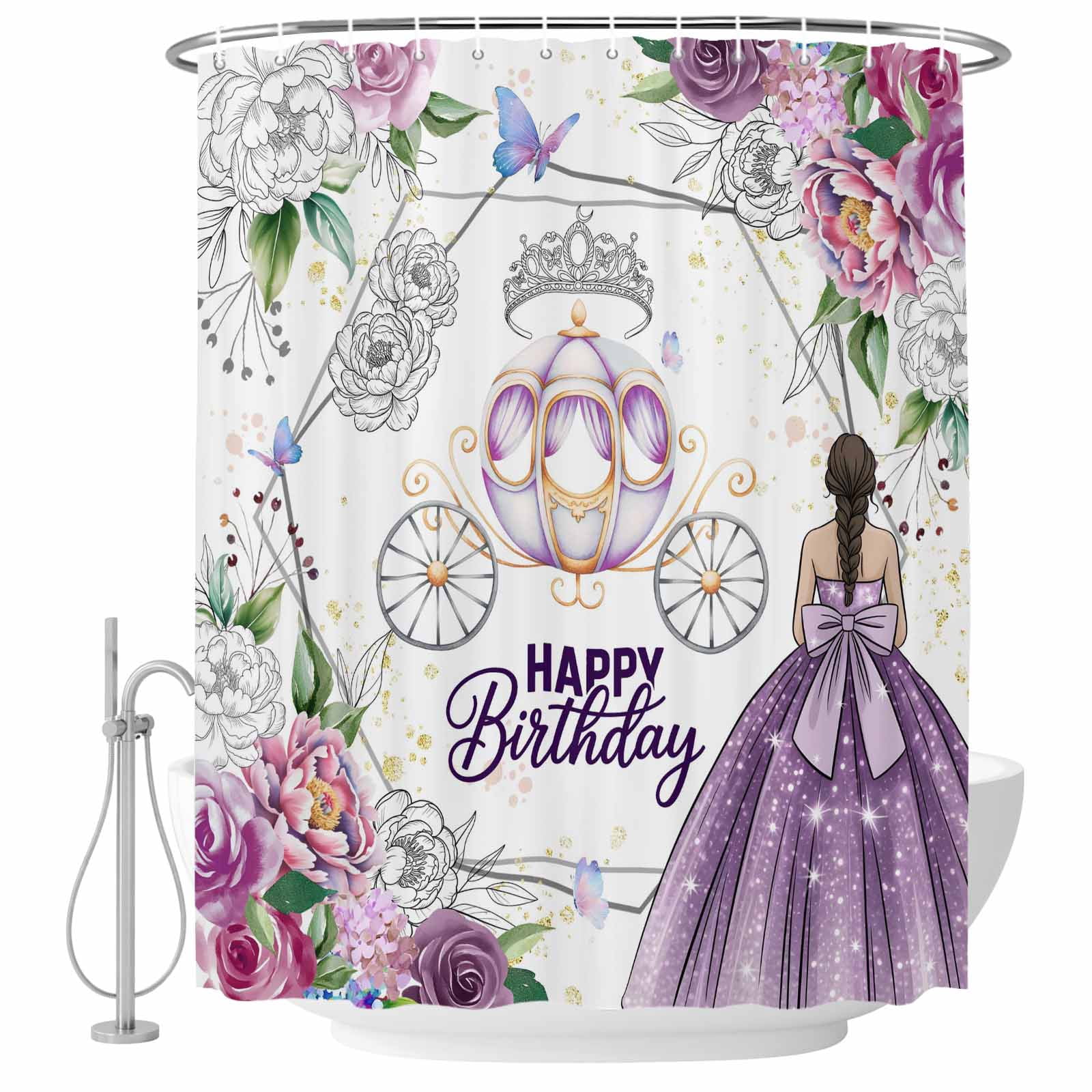 Happy Birthday Shower Curtain Set - 72" x 78" Washable Bathtub Curtain ...