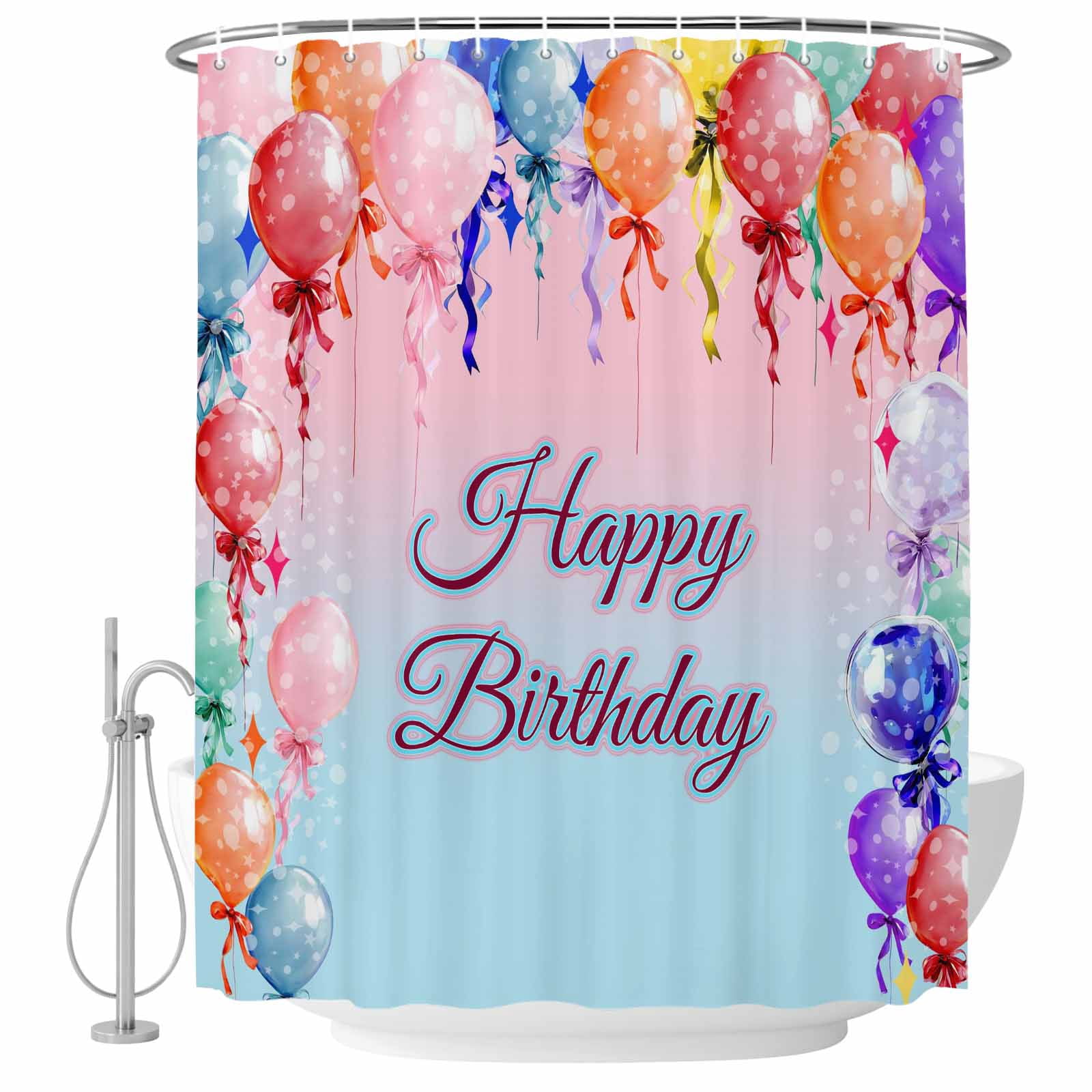 Happy Birthday Shower Curtain Set - Extra Long 72" x 96" Washable ...