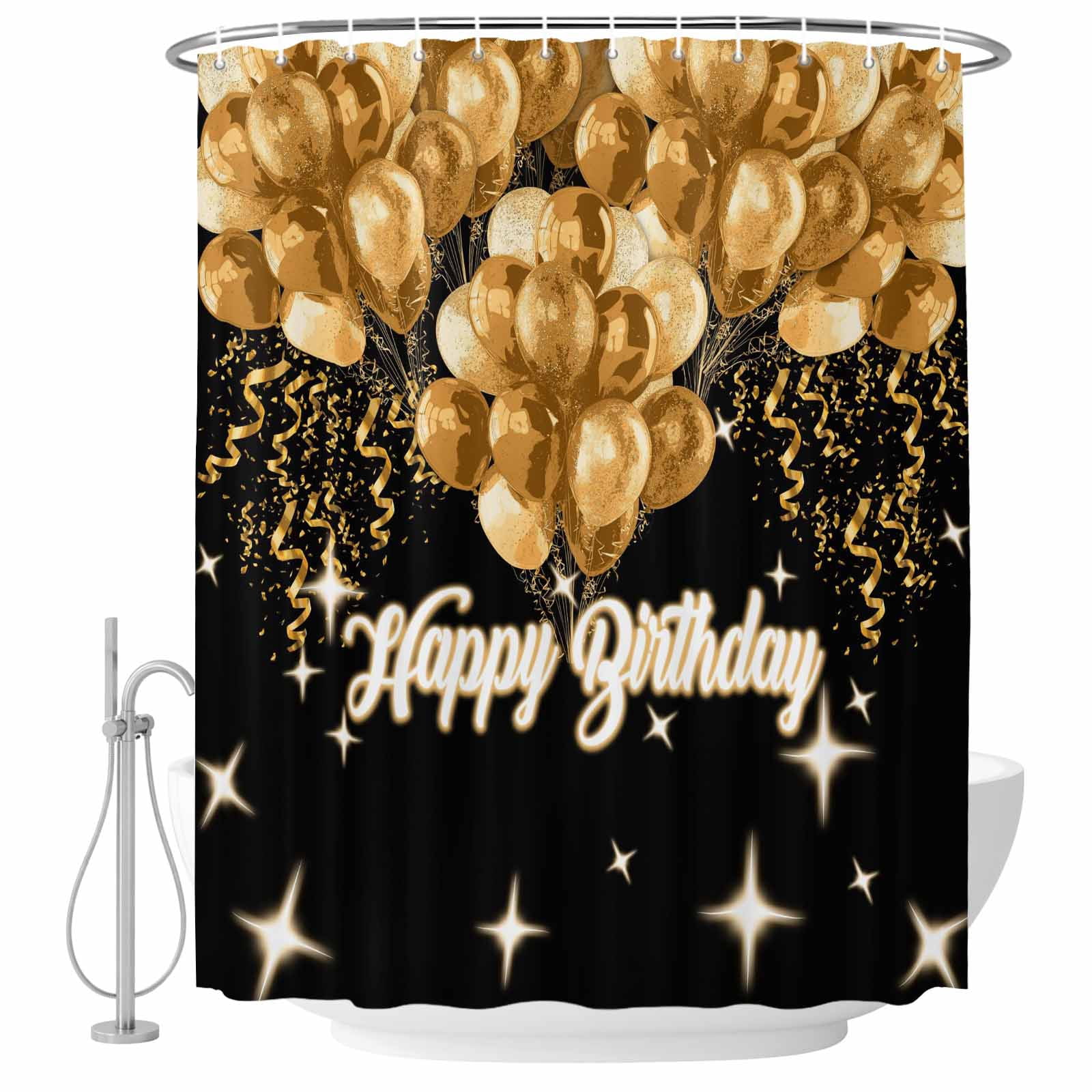 Happy Birthday Shower Curtain Set - Extra Long 72" x 96" Washable ...