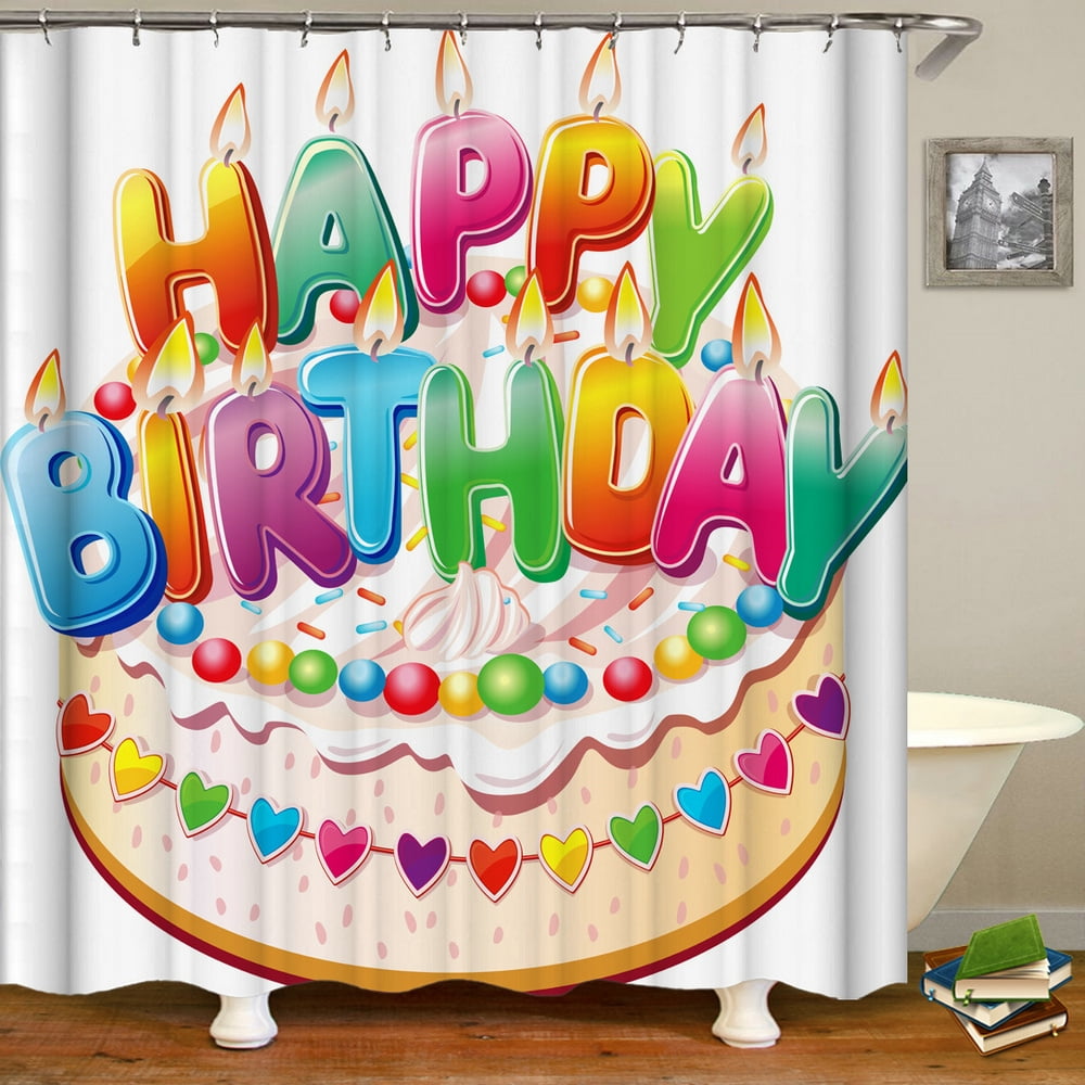 Happy Birthday Shower Curtain for Bathroom Colorful Birthday Banner ...