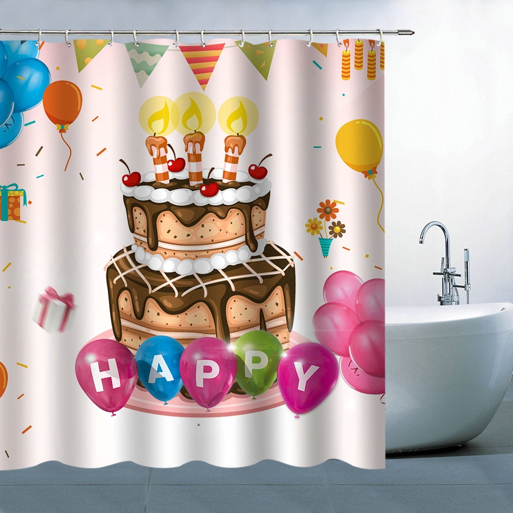 Happy Birthday Shower Curtain for Bathroom Colorful Birthday Banner ...