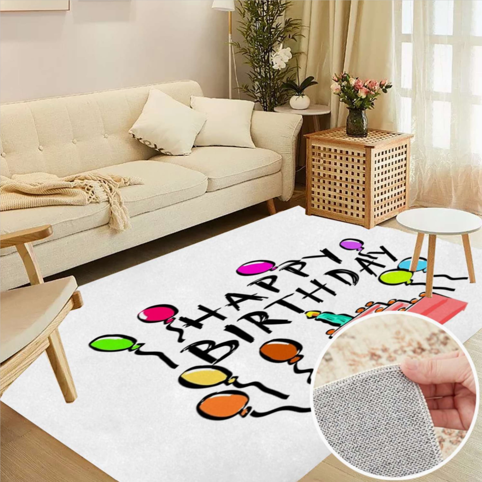 Happy Birthday! Soft Large Area Rugs Washable Rug With Non-Slip Backing ...