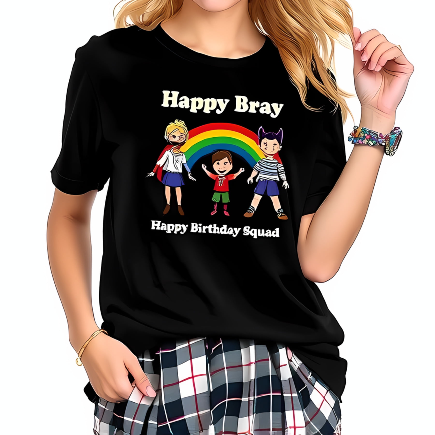 Happy Birthday Squad T-Shirt - Rainbow Design Fun Cotton Short Sleeve ...