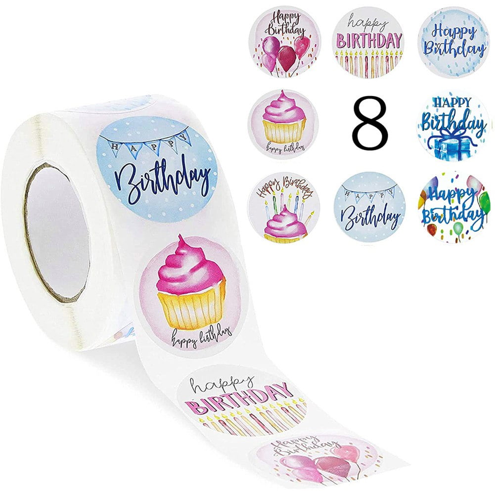 Happy Birthday Stickers Roll 1" Round Birthday Gift Wrapping Stickers ...