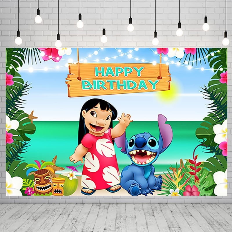 Happy Birthday Stitch Backdrop 5x3 Tropical Luau Background Cartoon ...