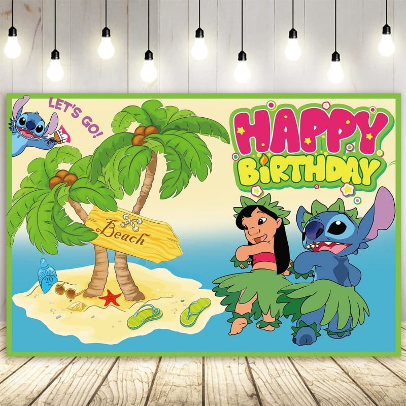 Happy Birthday Stitch Backdrop 5x3 Tropical Luau Background Cartoon ...