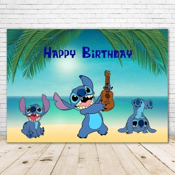 Happy Birthday Stitch Backdrop 7x5ft Tropical Luau Background Cartoon ...