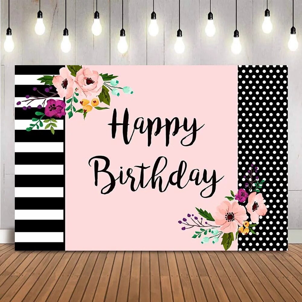 Happy Birthday Stripe Backdrop for Photography Studio Floral adult ...