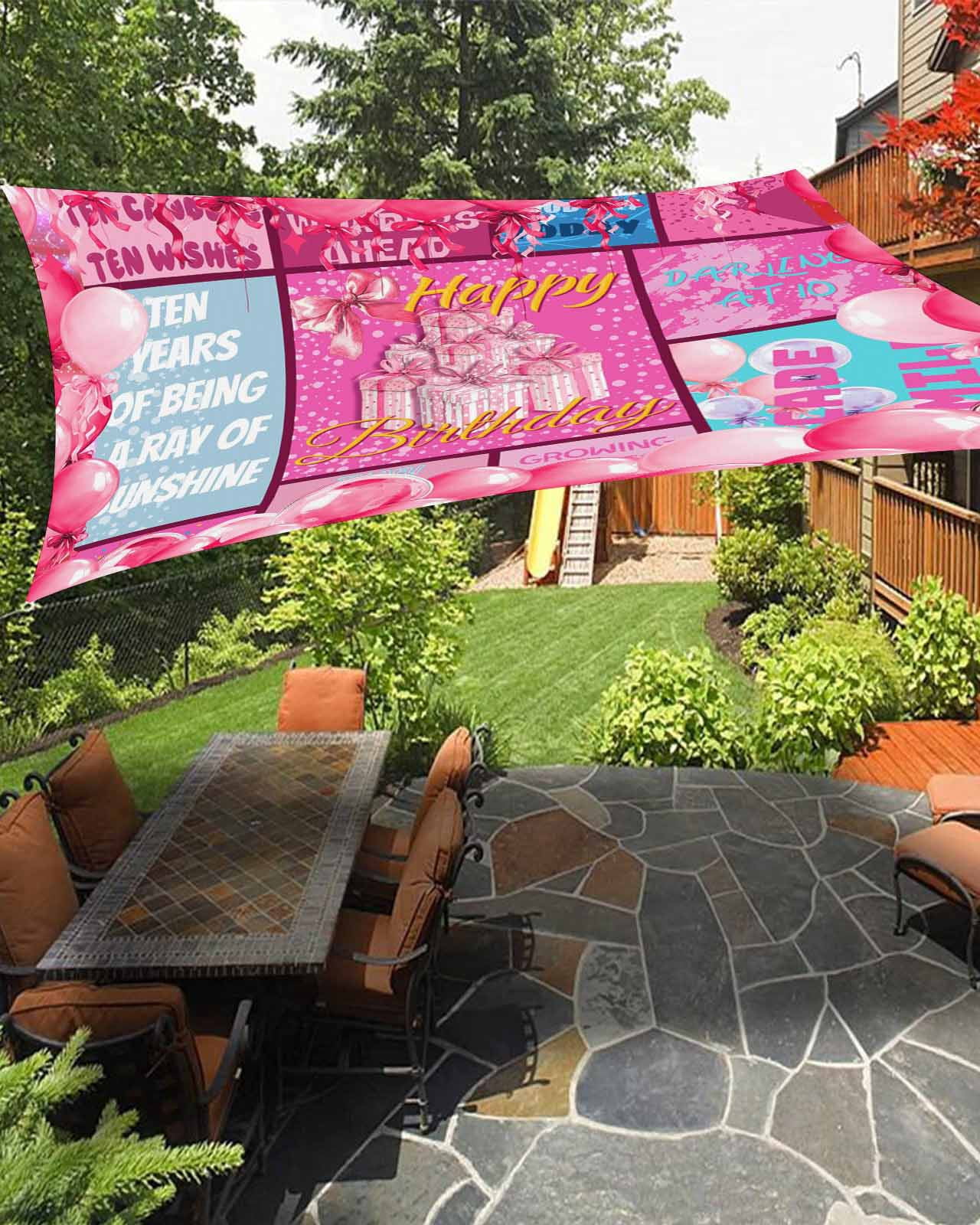 Happy Birthday Sun Shade Sail 8'X10' Pink Gradient Balloons Cartoon ...