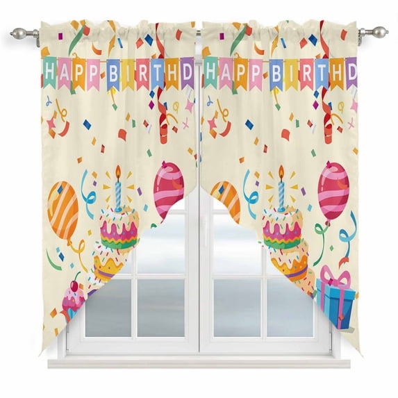 Happy Birthday Swag Curtain Valance for Window 2 Panels Ribbon Cake ...