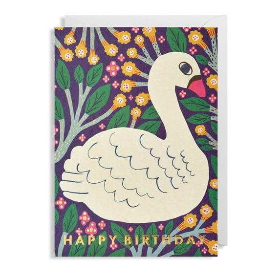 Happy Birthday Swan Card – Beautiful Floral Design – Blank Inside with ...