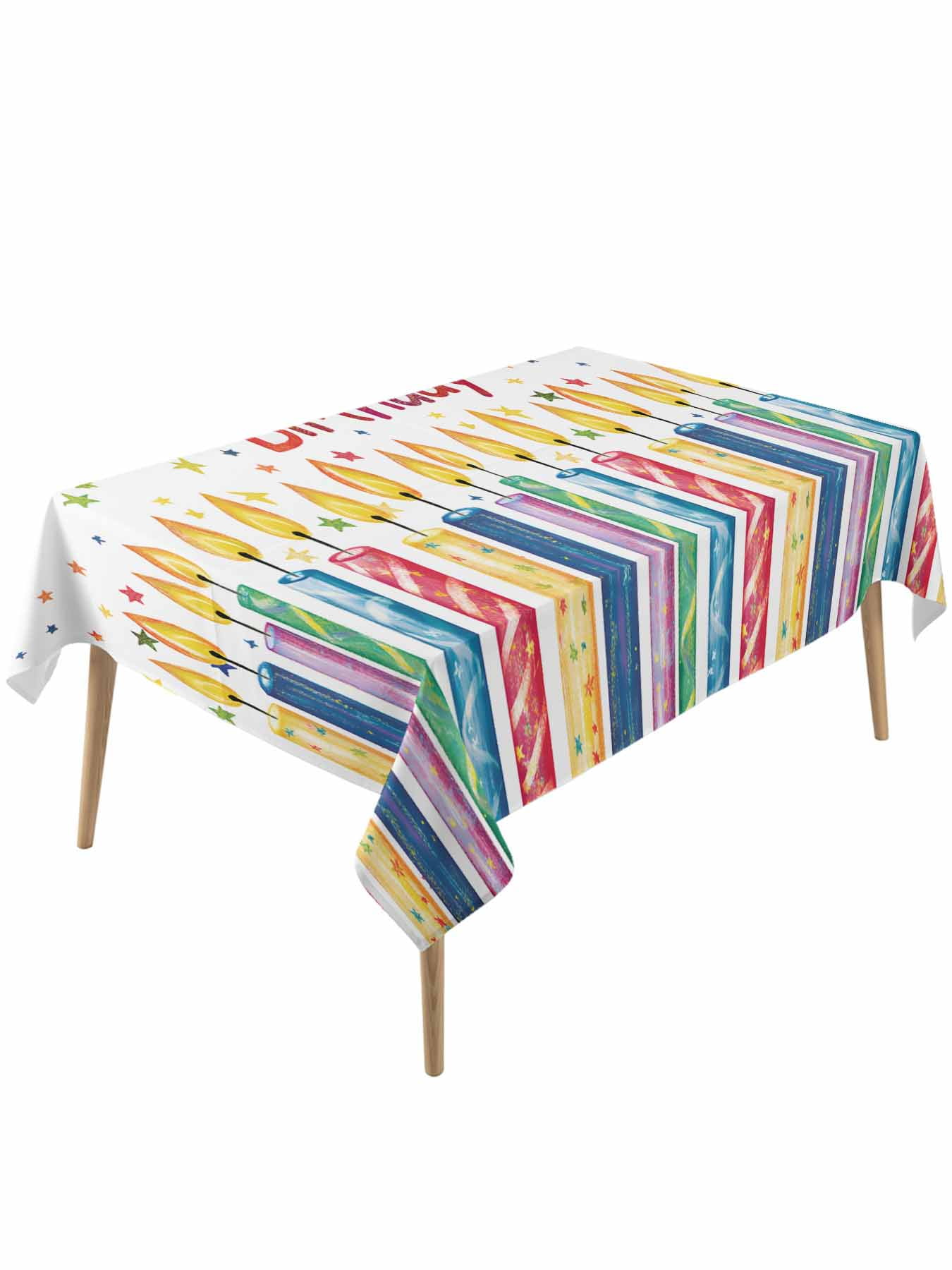 Happy Birthday Table Cloth, Colorful Candle Star Waterproof Tablecloth ...
