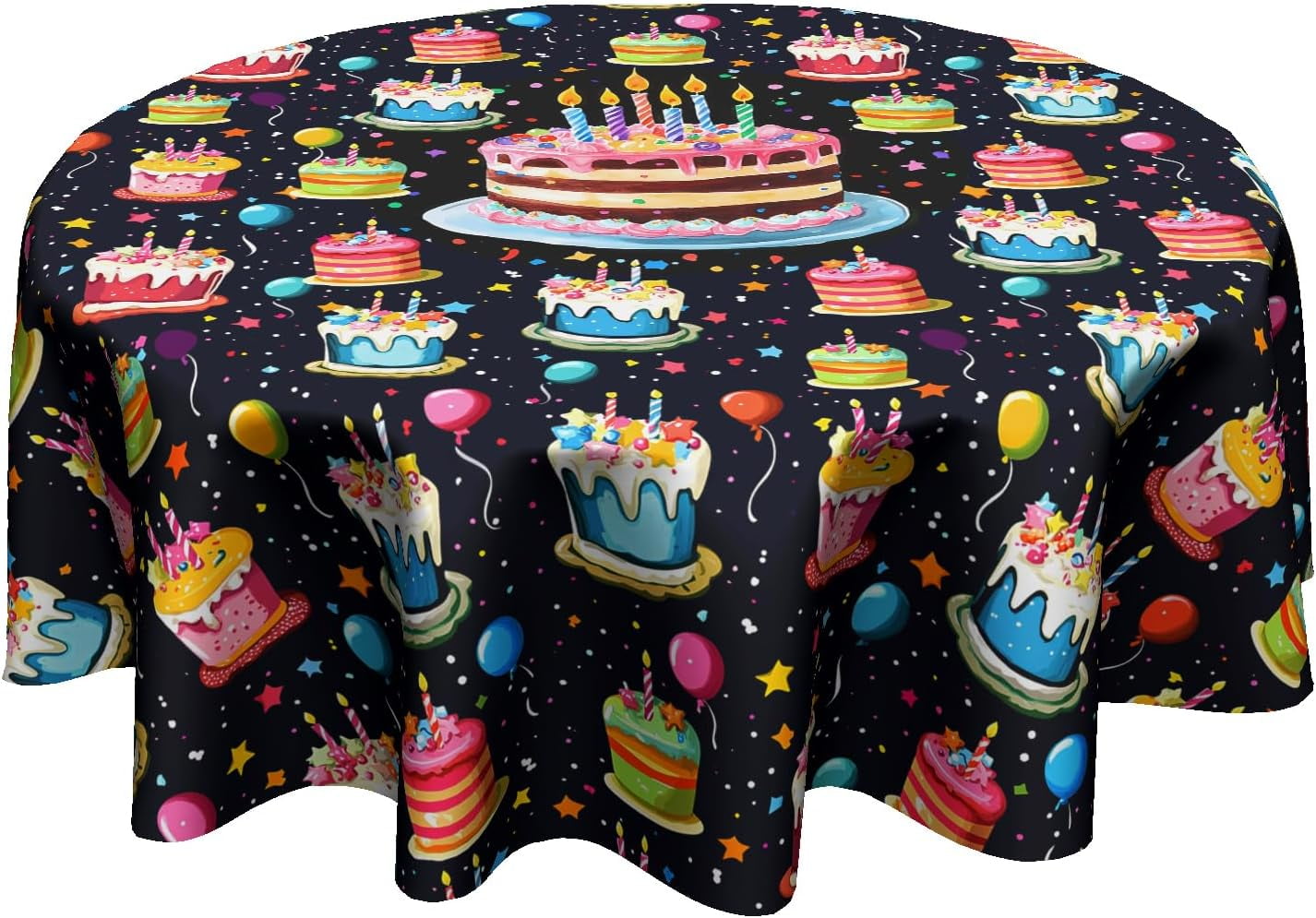 Happy Birthday Table Cloth Round - Colorful Birthday Cake Tablecloth ...