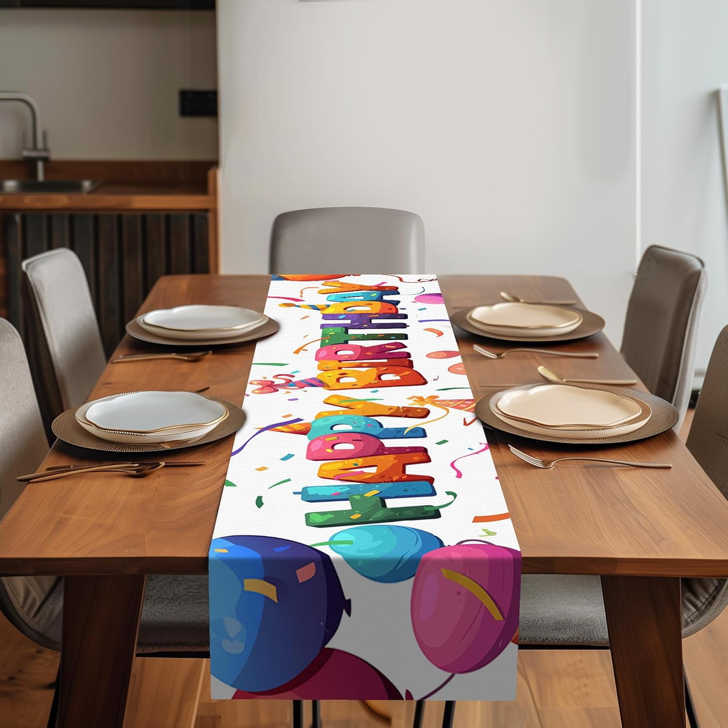 Happy Birthday Table Runer- Rainbow and Balloon Painted Birthday Table ...
