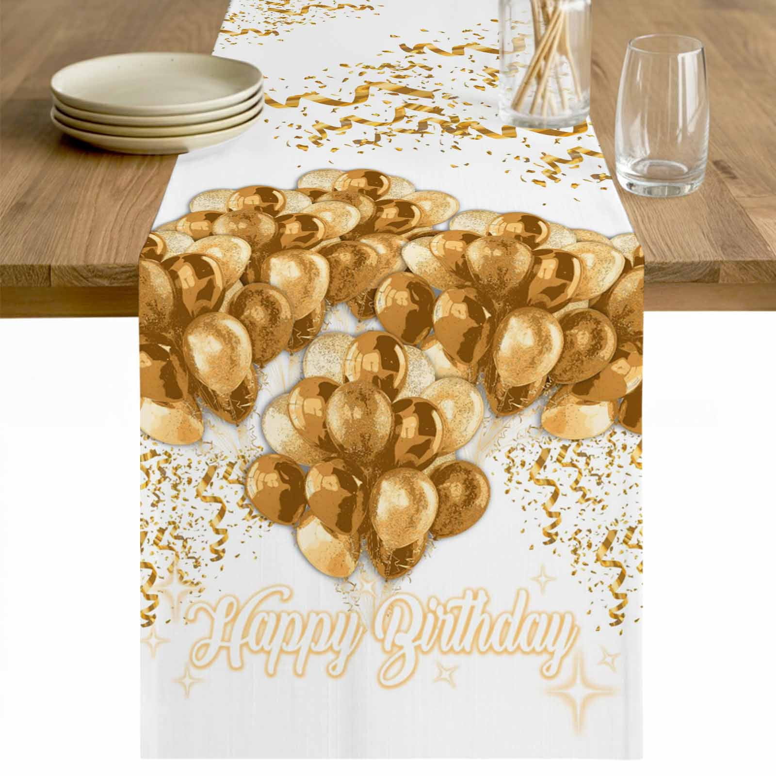 Happy Birthday Table Runner - 72 Inch Long Golden Balloons Ribbons ...
