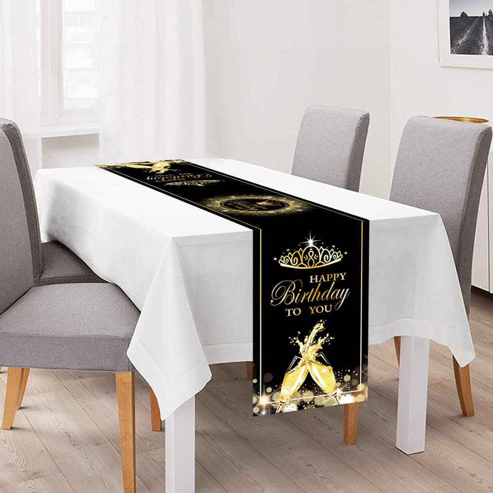 Happy Birthday Table Runner Black and Gold Pattern Table Runner 12" X ...