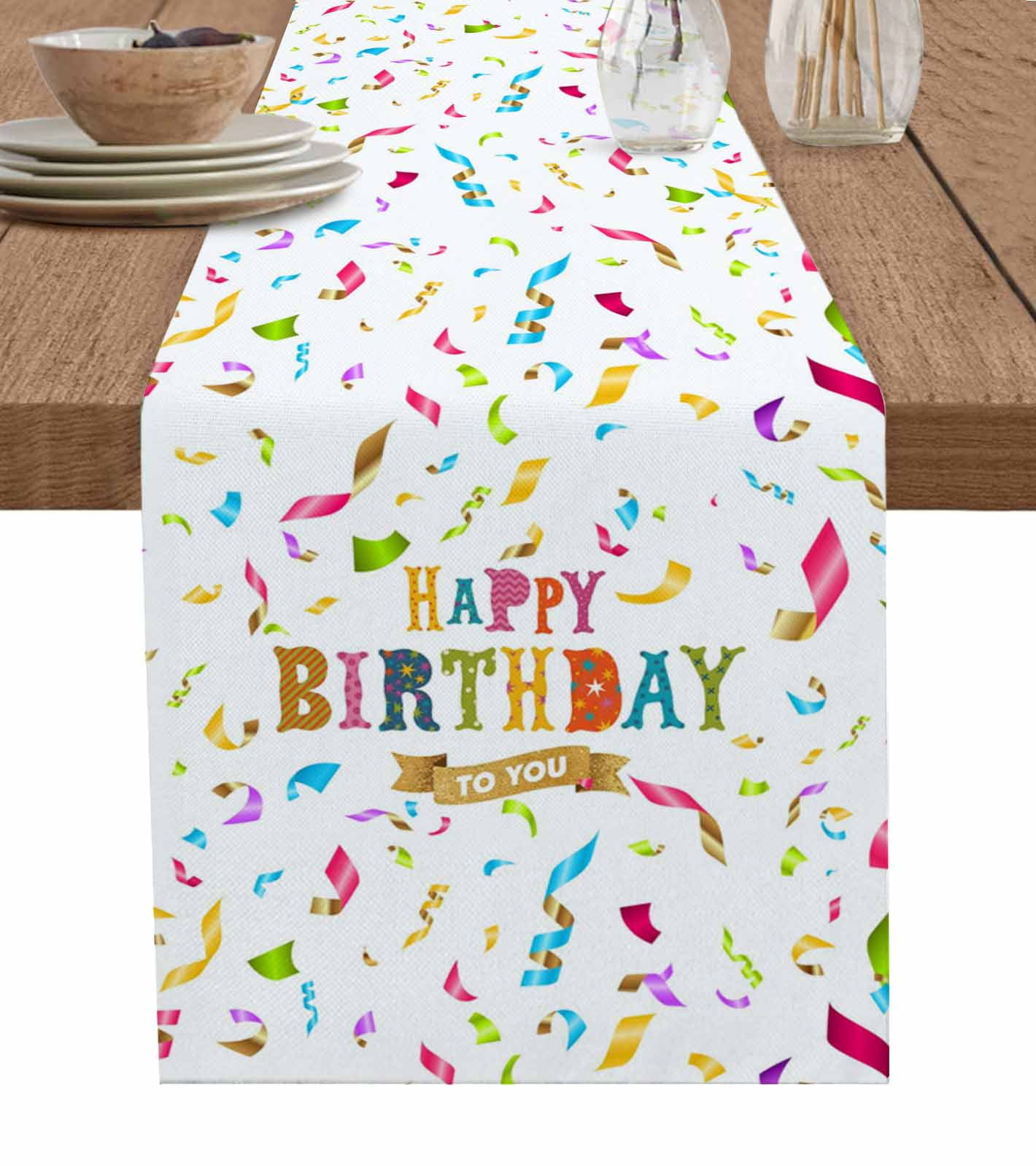 Happy Birthday Table Runner Colorful Words Tablerunners 13 x 108 Inch ...